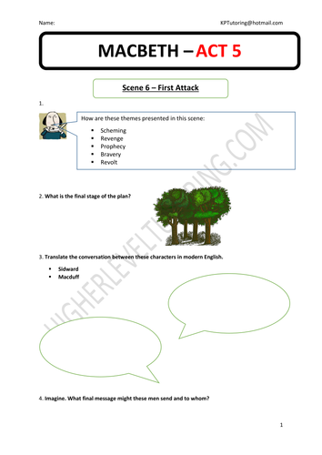 SHAKESPEARE: MACBETH - ACT 5. Scene 6 - 8 Question and activities ...