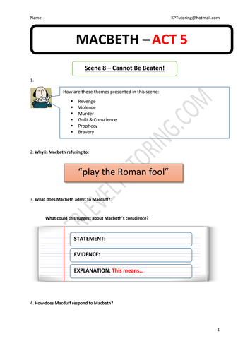 SHAKESPEARE: MACBETH - ACT 5. Scene 6 - 8 Question and activities ...