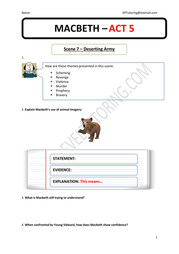 SHAKESPEARE: MACBETH - ACT 5. Scene 6 - 8 Question and activities ...