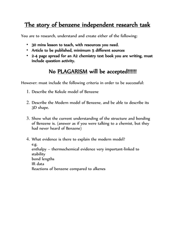 A level chemistry 2 -3 lessons work on Introduction to Benzene-Theory ...