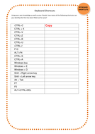 Basic Keyboard shortcut worksheet | Teaching Resources