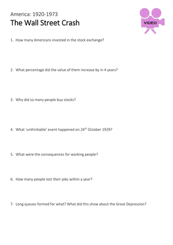 AQA GCSE History (2016 spec) - The Wall Street Crash | Teaching Resources