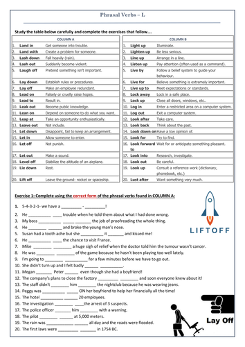 Phrasal Verbs Beginning with L: Revision Worksheet | Teaching Resources