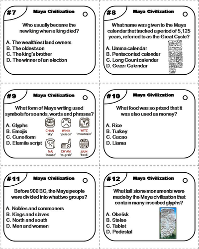 Maya Civilization Task Cards | Teaching Resources