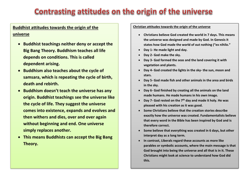 AQA Religious Studies Theme B: Origins of the Universe | Teaching Resources
