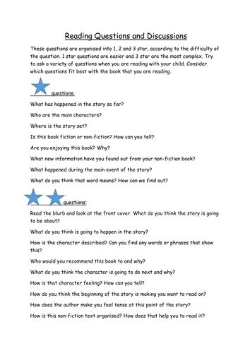 Reading lists and reading questions for parents Years 1-6 | Teaching ...