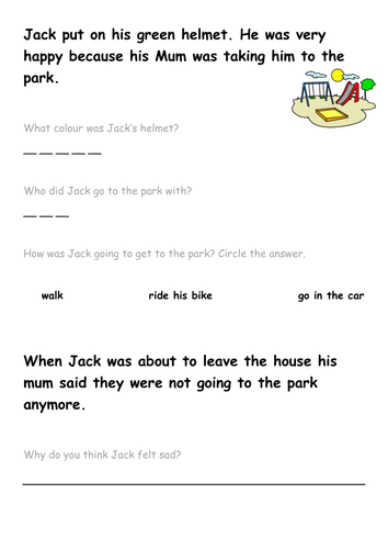 Comprehension tasks suitable for year 1 | Teaching Resources