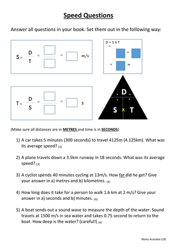 Speed Calculations - activity and homework differentiated | Teaching ...