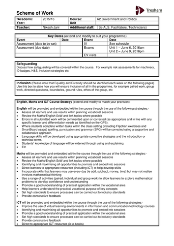 A2 Government and Politics (AQA 2015-16) SoW | Teaching Resources