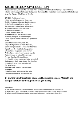 Macbeth attitudes to supernatural exam walk-through | Teaching Resources