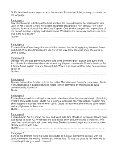 The role of the nurse in Romeo and Juliet. Essay writing guide ...