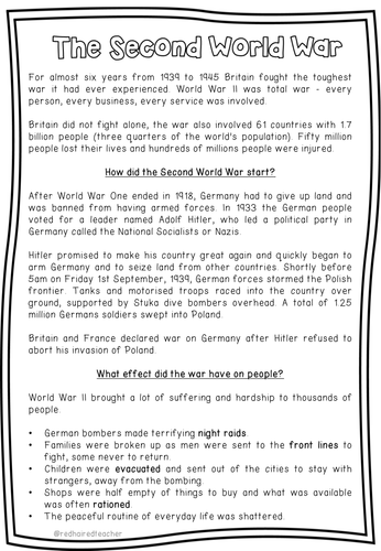 Reading Comprehension WW2 Overview Non-Fiction With Skill Specific ...