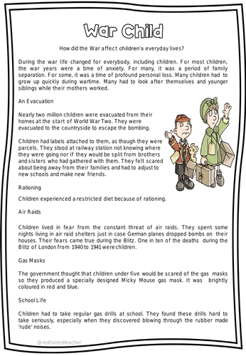 Reading Comprehension WW2 Evacuees With Skill Specific Question Sheets ...