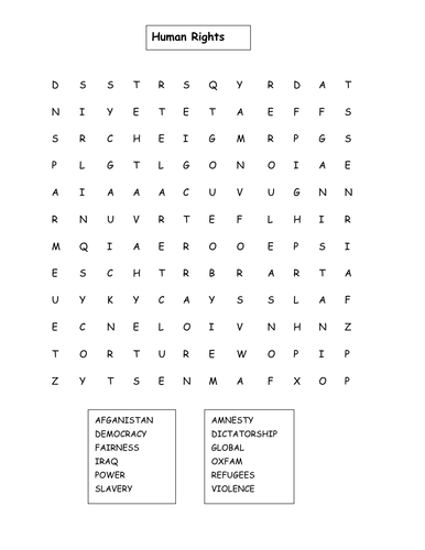Human Rights and Good and Evil Word-search and activities | Teaching ...