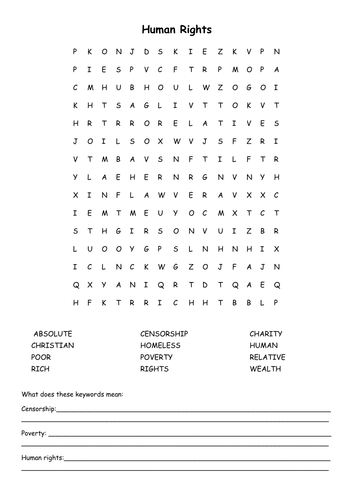 Human Rights and Good and Evil Word-search and activities | Teaching ...