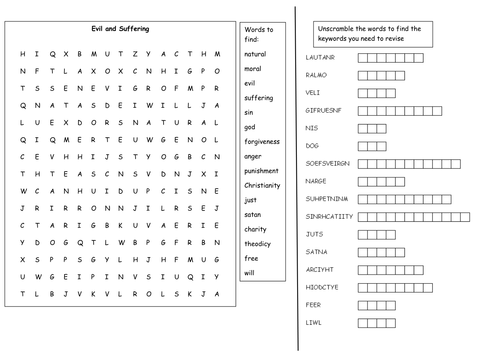 Human Rights and Good and Evil Word-search and activities | Teaching ...