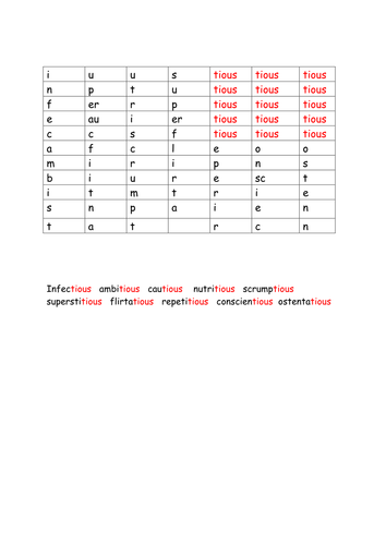 ious and tious spelling activities | Teaching Resources