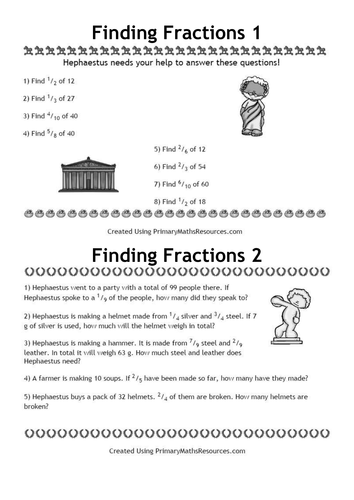 Fractions and Decimals Worksheets with an Ancient Greek Theme for Year ...