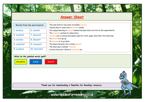 Applying words with the /s/ sound spelt sc (Latin in origin) Years 3 ...