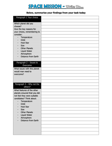 Space Mission: Find us a New Earth! | Teaching Resources