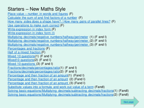 WJEC Maths GCSE Foundation and Intermediate Starter Questions ...