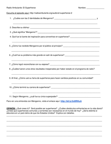 Radio Ambulante: Episodio Auditivo :EL SUPERHEROE" | Teaching Resources