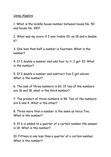 Algebra: 20 quick fire questions | Teaching Resources