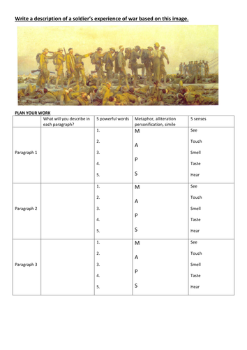 Descriptive writing about war: planning sheet and high level model ...