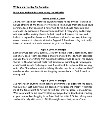 Darkside by Tom Becker. Writing a diary entry with model examples and ...