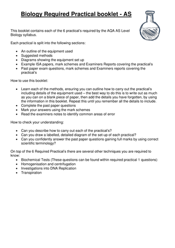 AQA AS Biology Required Practicals Booklet/Revision | Teaching Resources