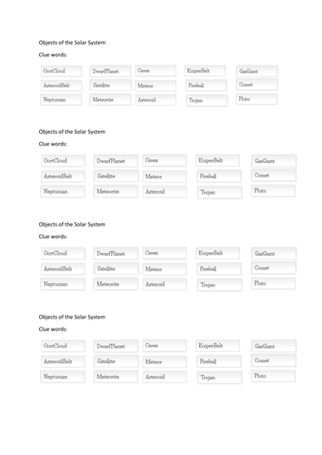 Objects of the Solar System Crossword | Teaching Resources