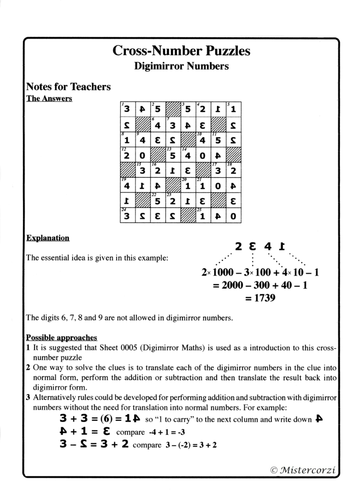 Digimirror Numbers (Cross-Number Puzzles) | Teaching Resources