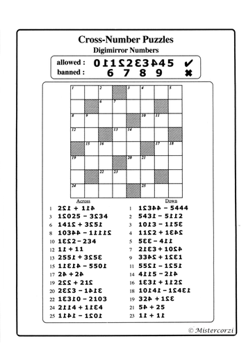 Digimirror Numbers (Cross-Number Puzzles) | Teaching Resources