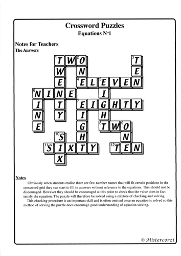 Equations No1 (Crossword Puzzles) | Teaching Resources