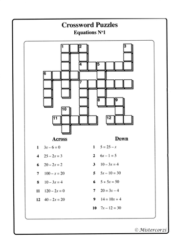 Equations No1 (Crossword Puzzles) | Teaching Resources