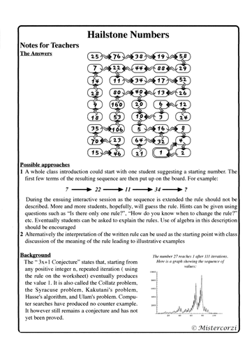 Hailstone Numbers | Teaching Resources