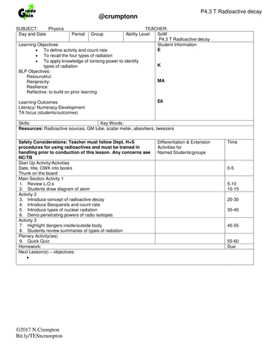 GCSE Physics - Radioactive decay lesson plan and presentation ...