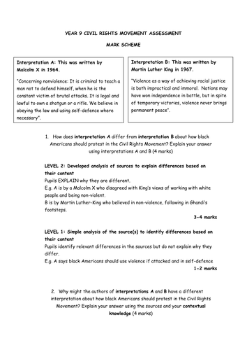 KS3 Civil Rights Movement assessment linked to AQA 8145 GCSE | Teaching ...