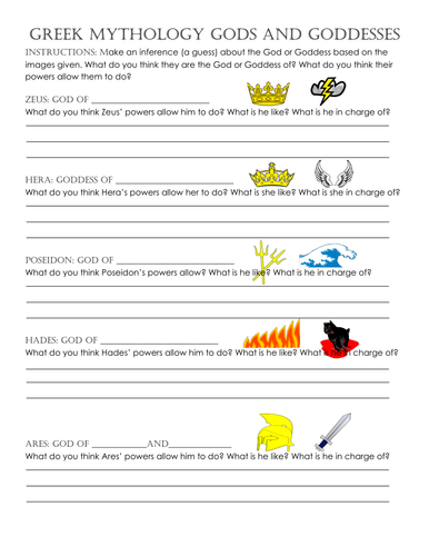 Greek Mythology Activity: Defining the Gods | Teaching Resources