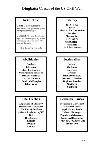 Revision / Dingbat Cards: Causes of the American Civil War 1860 - 1865 ...