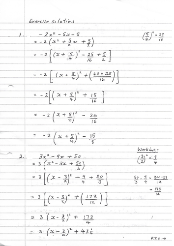 GCSE exam-style worksheet - completing the square for an expression ...