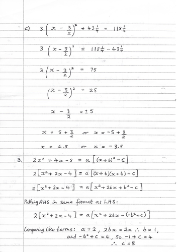 GCSE exam-style worksheet - completing the square for an expression ...
