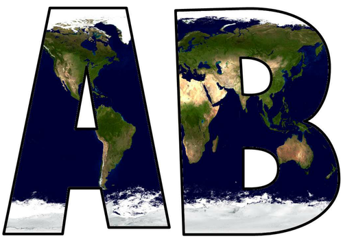 MAP THEMED DISPLAY LETTERING- LETTERS, NUMBERS, PUNCTUATION- GEOGRAPHY ...