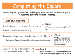 Completing the Square Exam Revision | Teaching Resources
