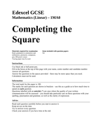 Completing the Square Exam Revision | Teaching Resources