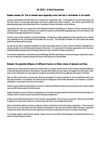 GCSE Physical Education - 6 mark answers to all exam style questions ...