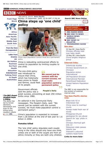 One Child Policy | Teaching Resources