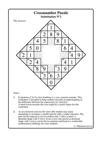 Substitution No 2 (Cross-Number Puzzle) | Teaching Resources