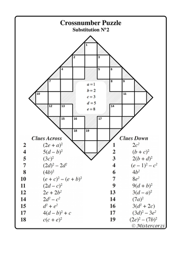 Substitution No 2 (Cross-Number Puzzle) | Teaching Resources