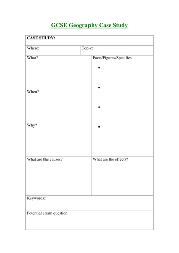 GCSE Geography Case Study Template | Teaching Resources